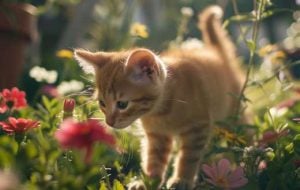 A kitten exploring in a garden - Online Jigsaw Puzzles